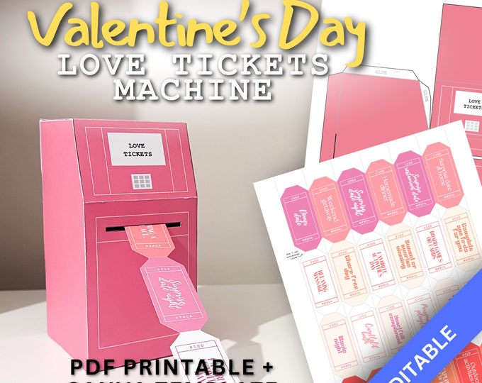 Printable Love Coupon Tickets Machine for Him Her, Editable Canva ...