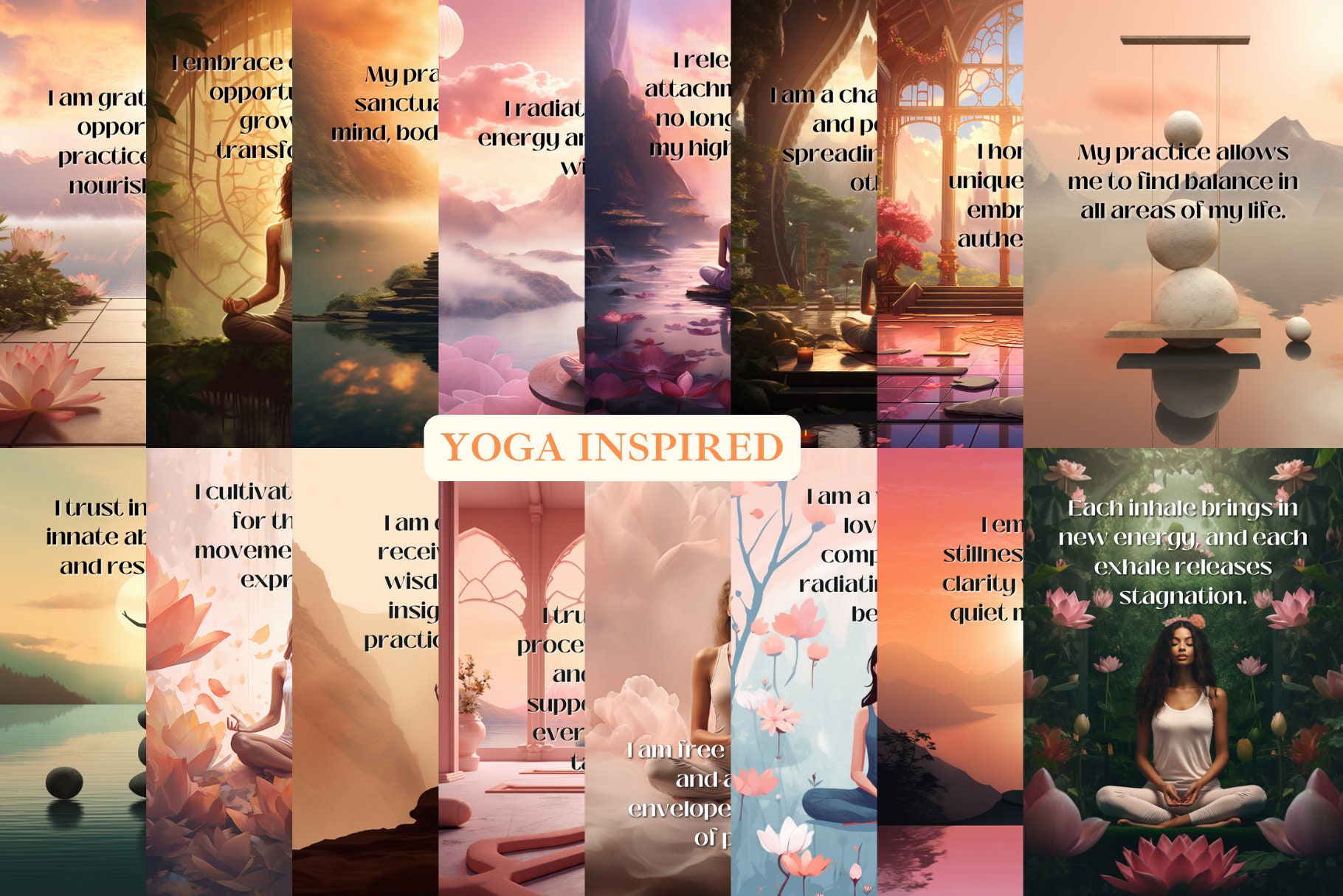 50 Yoga Affirmation Cards Canva Template PDF Printable 2.5 X 3.5 Inch ...