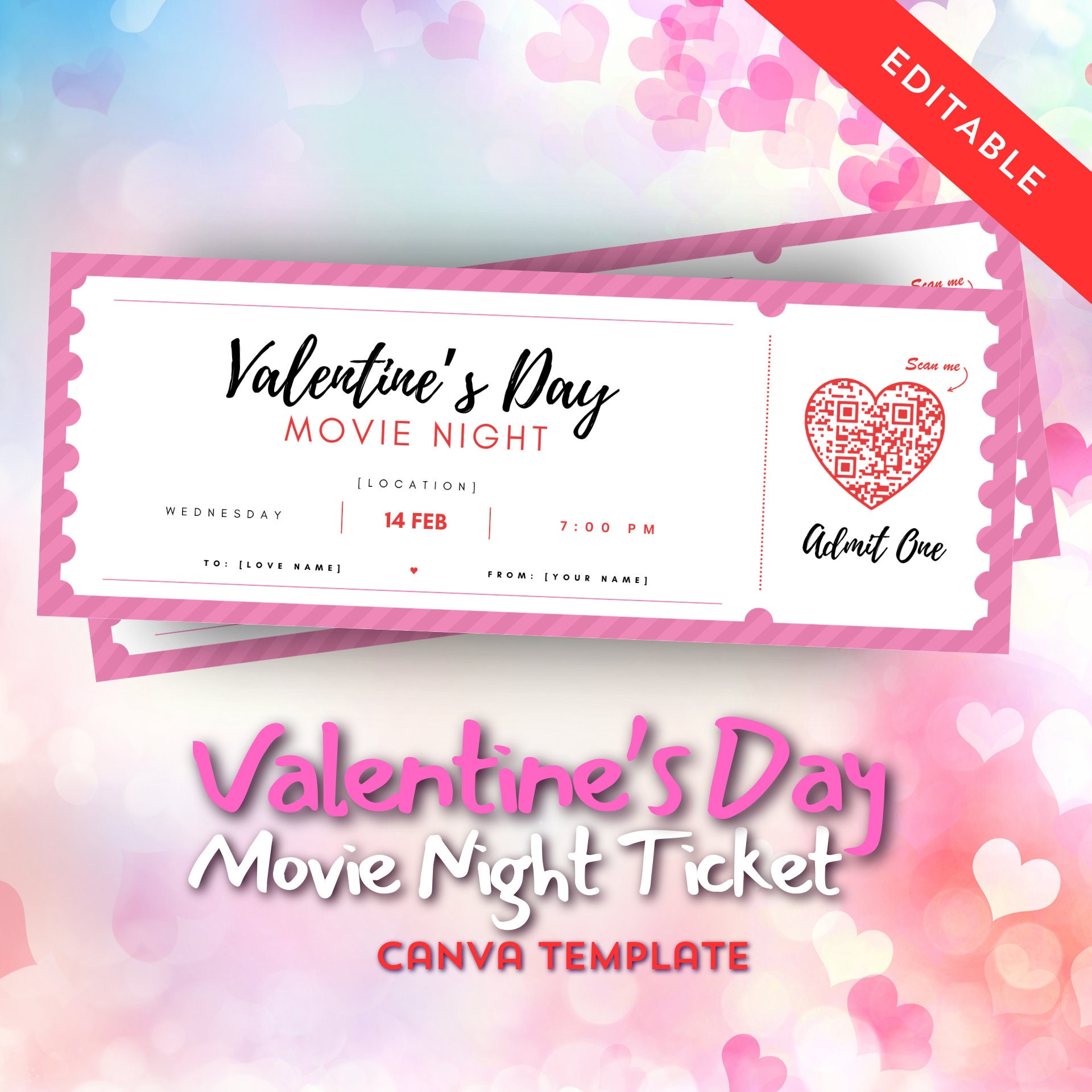 Valentine's Day Printable MOVIE NIGHT Gift Tickets, Voucher. Surprise ...