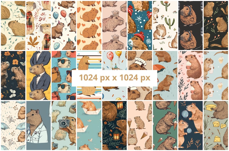 Huge Pack (100 Pcs) of Capybara Seamless Pattern, Birthday, Scrapbook ...