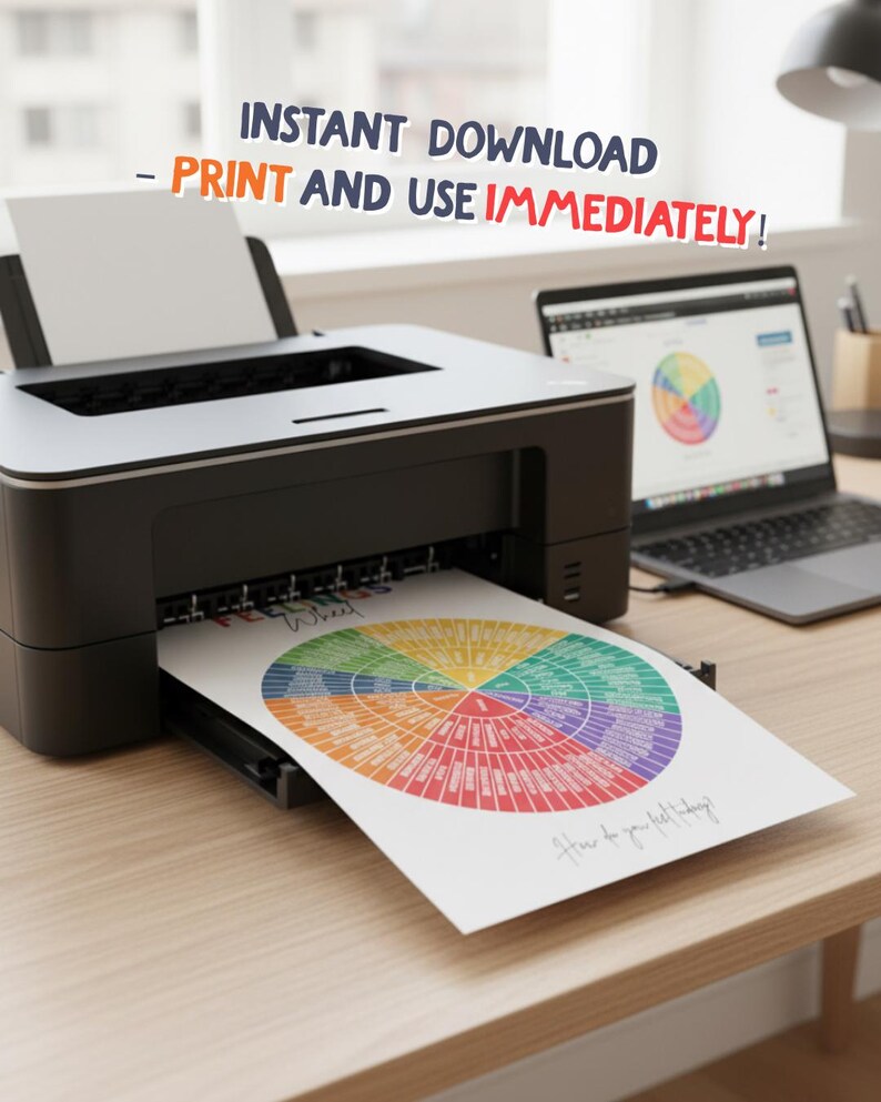 Emotions Wheel Printable Feelings Chart Therapy Counseling Tool ...