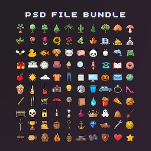 100 Pixel Art Icons - Psd Bundle File + 100 PNG Files, Each in 3 Sizes ...