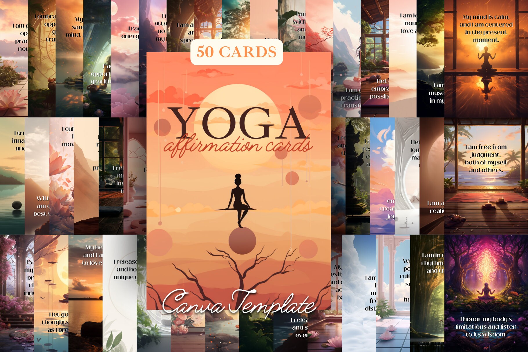 50 Yoga Affirmation Cards Canva Template PDF Printable 2.5 X 3.5 Inch ...