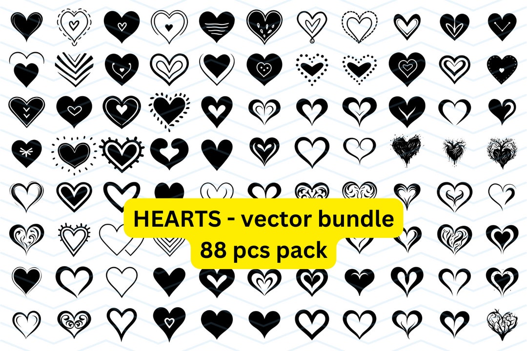 Hearts Digital Stickers Tattoo Icons Vectors Bundle 88 Pack Svg Png No ...
