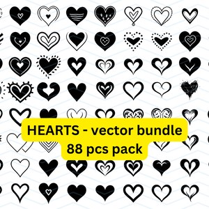 Hearts Digital Stickers Tattoo Icons Vectors Bundle 88 Pack Svg Png No ...