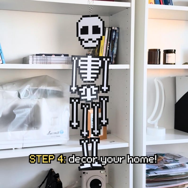 Pixel Hanging Skeleton Printable Paper Decor DIY Halloween Decoration ...