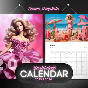 Canva Template Barbi Doll Calendar Planner Monthly Month 2023 & 2024 ...