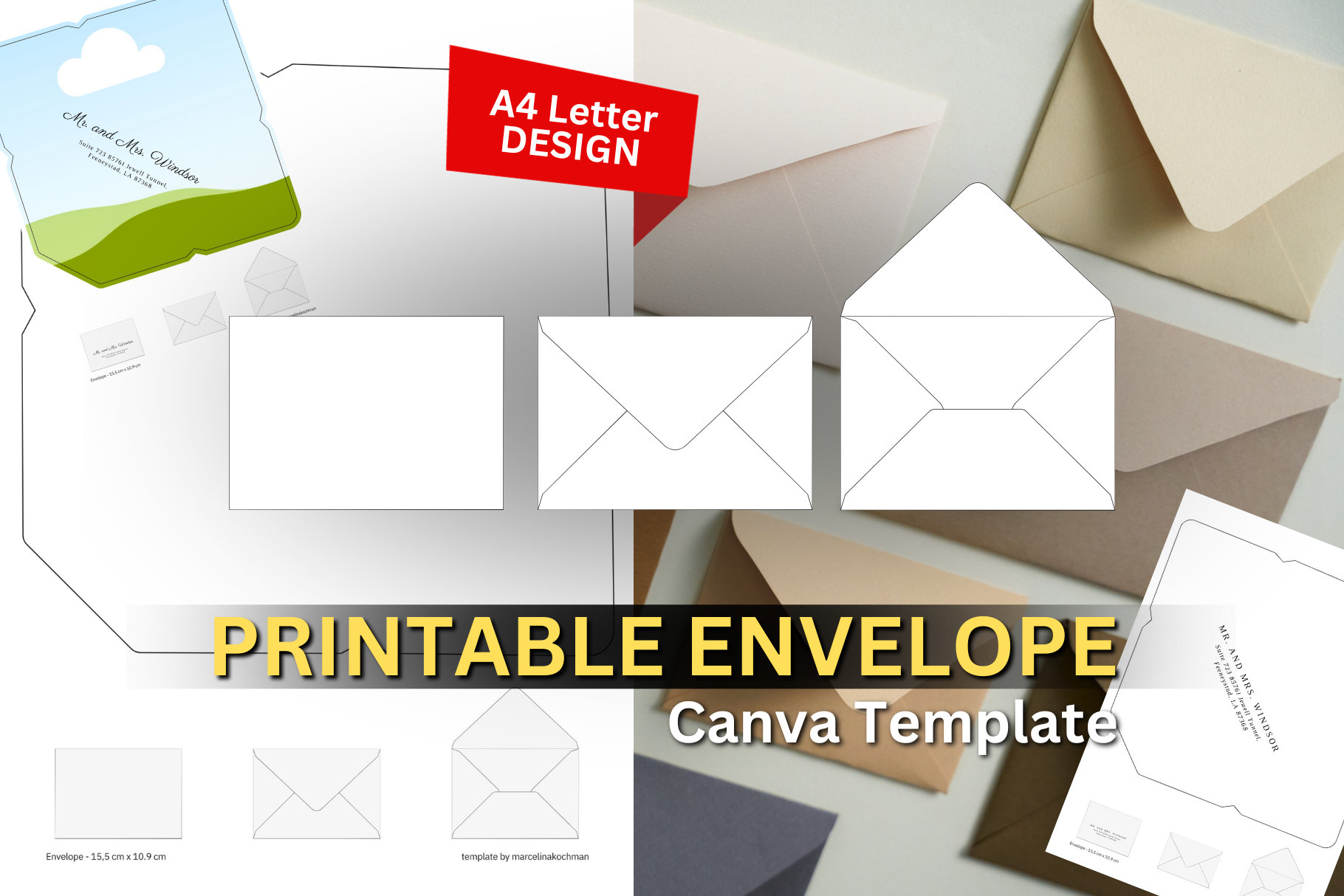 Letter Envelope Canva Template | Addressed | A4 Letter | Printable ...
