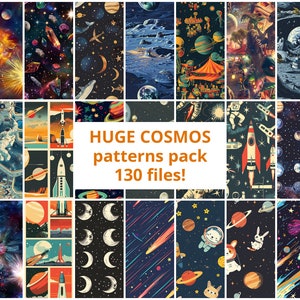 Huge Pack (130 Pcs) of Cosmos Seamless Pattern, Universe Astronauts ...
