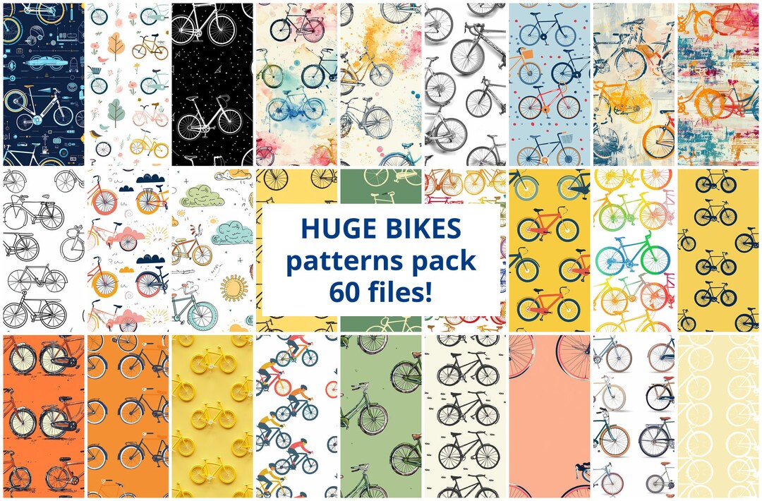 Huge Pack (60 Pcs) of Bikes Seamless Pattern, Birthday, Scrapbook, Cute ...