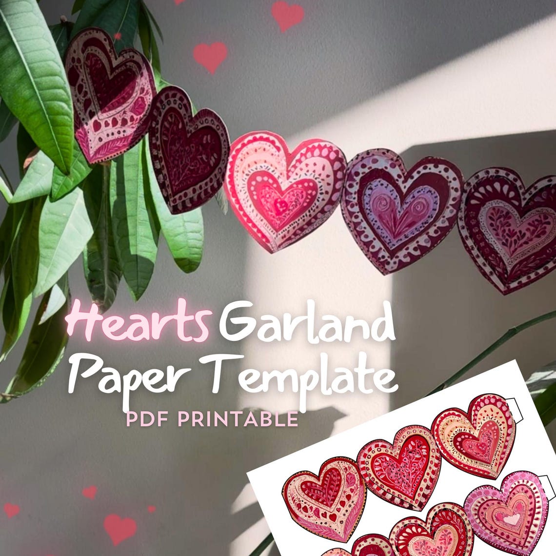 Printable Vintage Hearts Garland | Retro Heart Banner | DIY Valentine’s ...