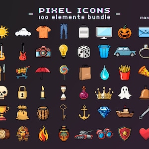 100 Pixel Art Icons - Psd Bundle File + 100 PNG Files, Each in 3 Sizes ...