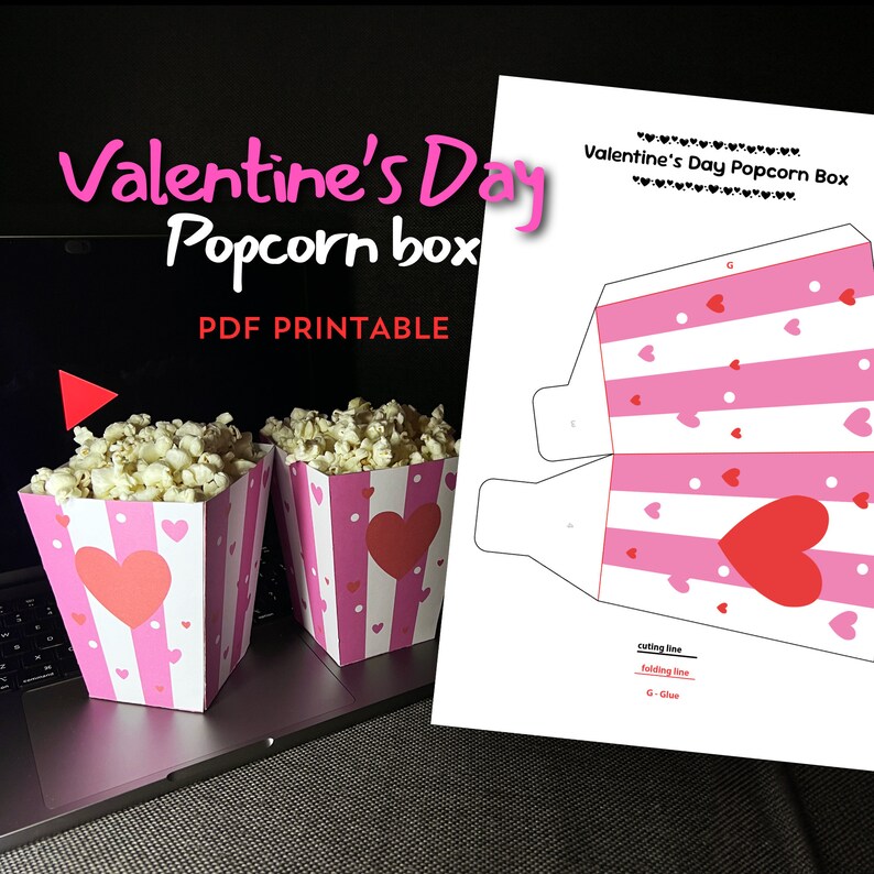 Valentine's Day Popcorn Box Bag Printable Template, Love, Party Favors ...