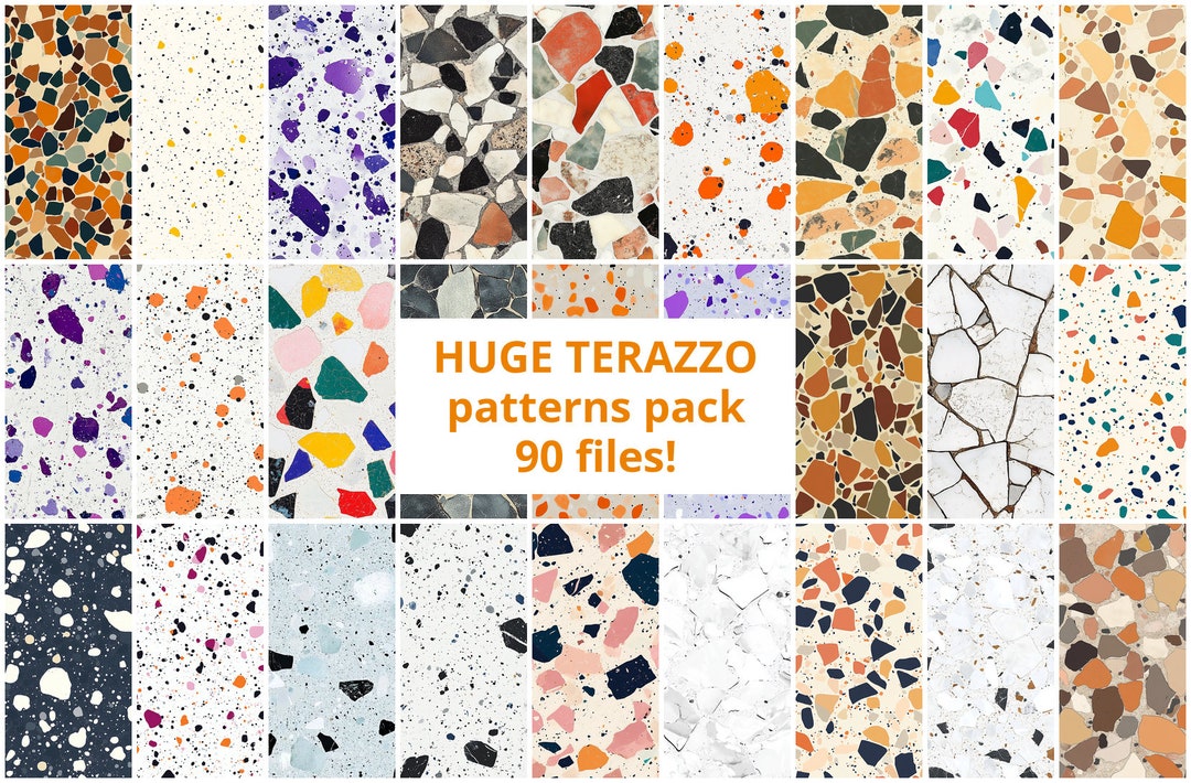 Huge Pack (90 Pcs) of Terrazzo Seamless Pattern, Birthday, Scrapbook ...