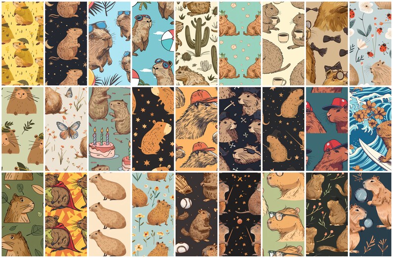 Huge Pack (100 Pcs) of Capybara Seamless Pattern, Birthday, Scrapbook ...