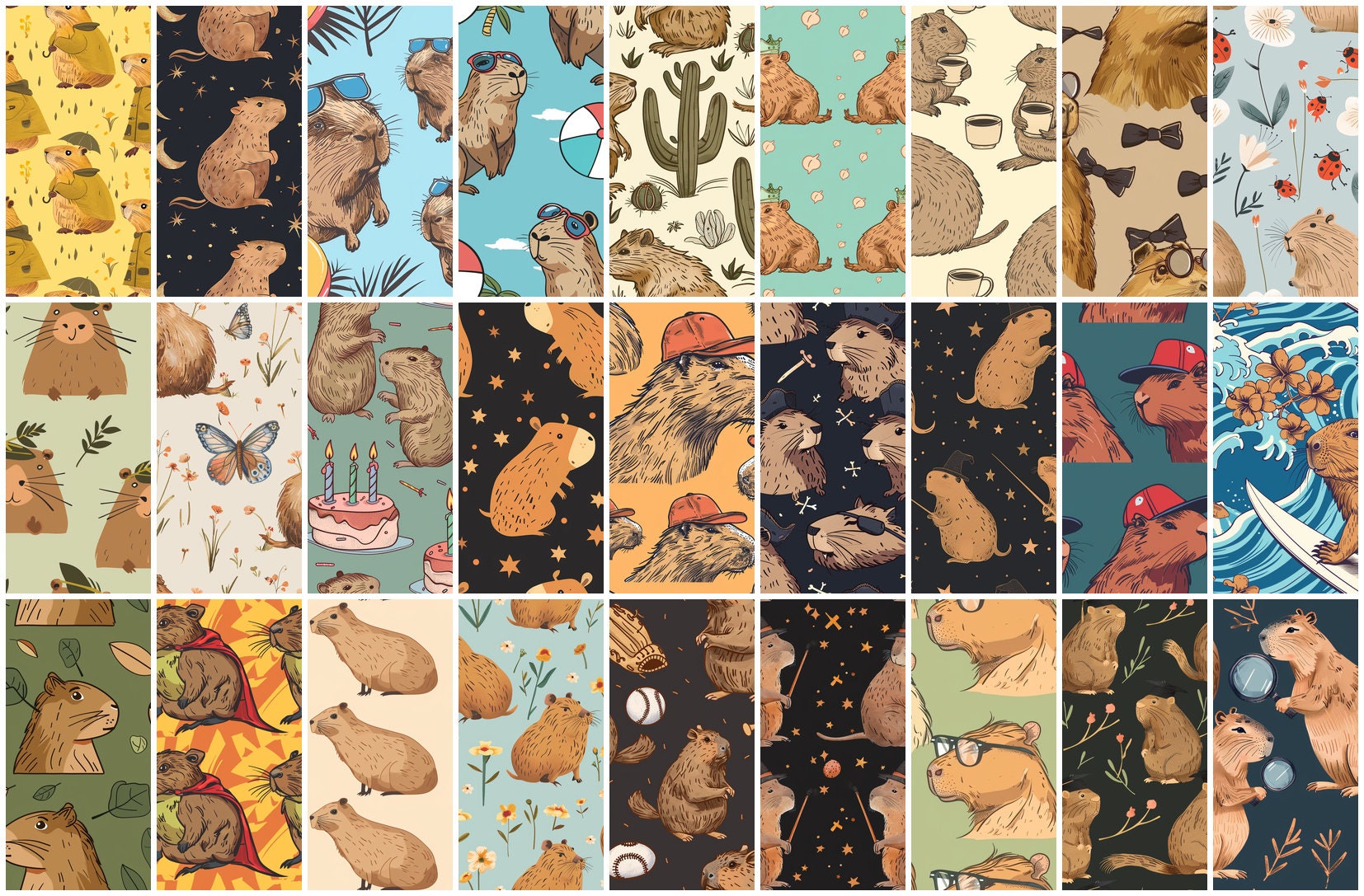 Huge Pack (100 Pcs) of Capybara Seamless Pattern, Birthday, Scrapbook ...