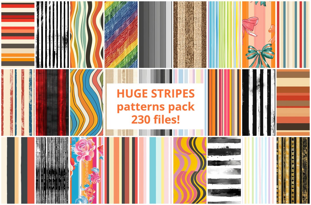 Huge Pack (230 Pcs) of Striped Seamless Pattern, Digital Paper Stripes ...