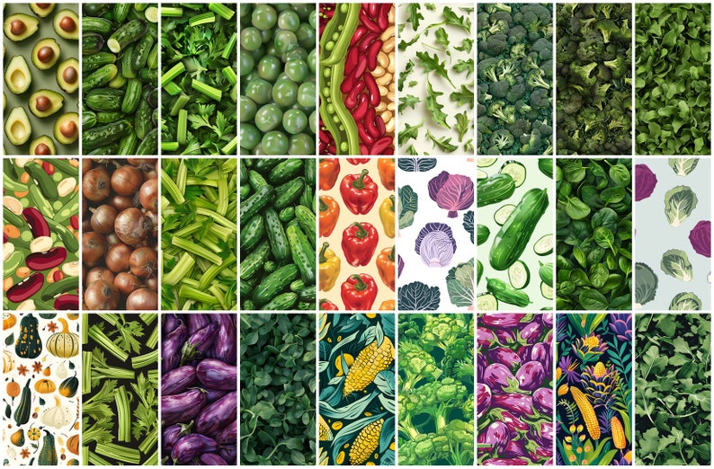 Huge Pack (320 Pcs) of Vegetables Seamless Pattern, Birthday, Scrapbook ...