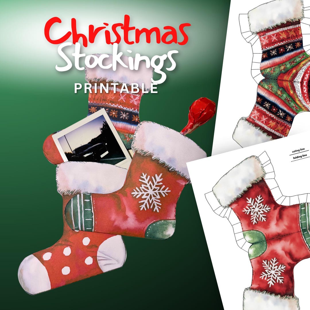 Paper Christmas Stockings Printable, Instant Download Xmas Socks, Craft ...