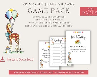 Giraffe Baby Shower Game Set Baby Game Bundle Gender Neutral Colorful ...