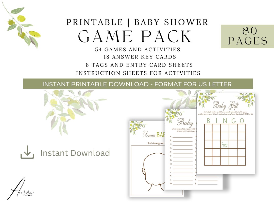 Olive Branch Baby Shower Game Set Italian Theme Game Bundle Gender ...