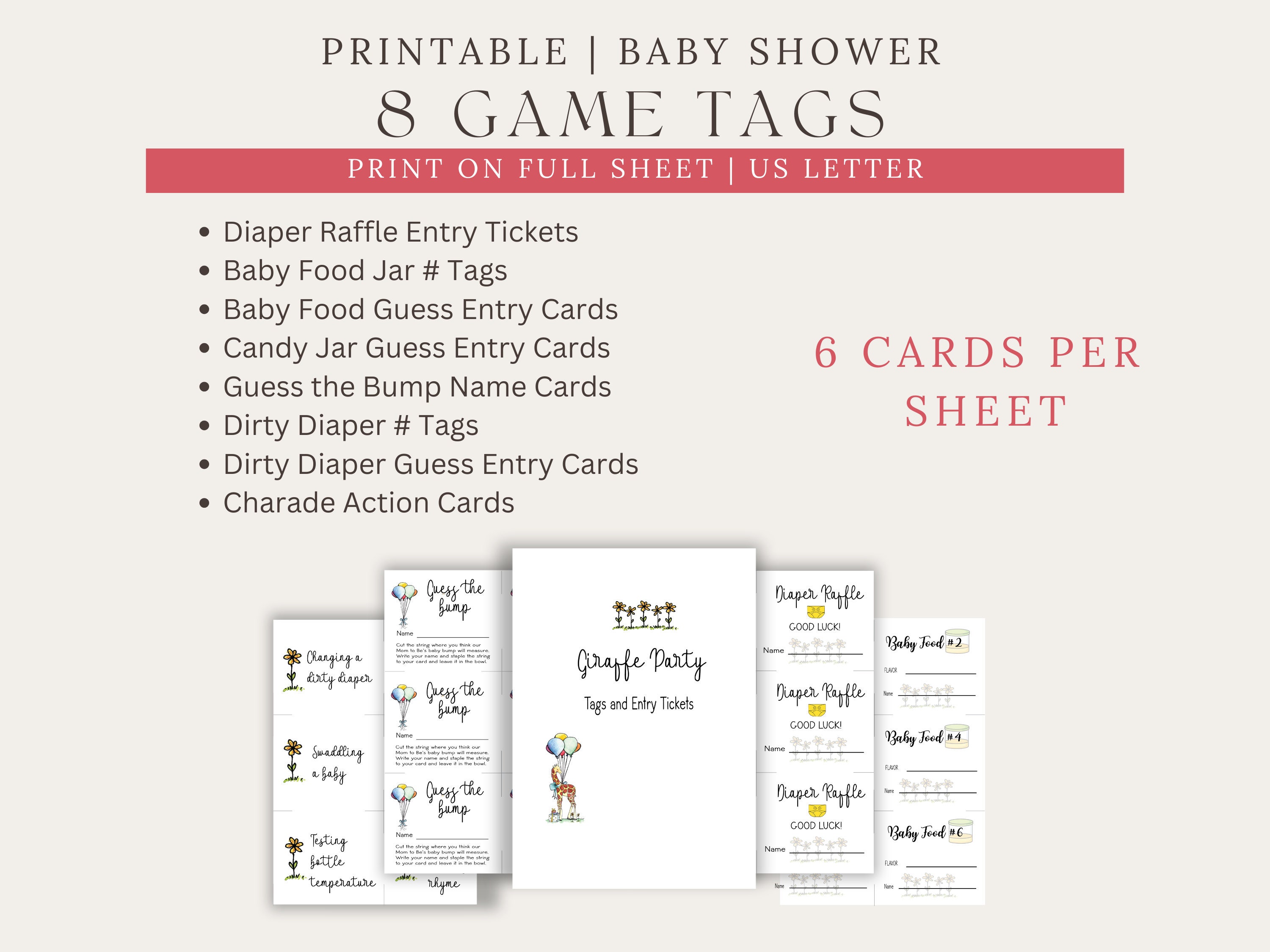 Giraffe Baby Shower Game Set Baby Game Bundle Gender Neutral Colorful ...