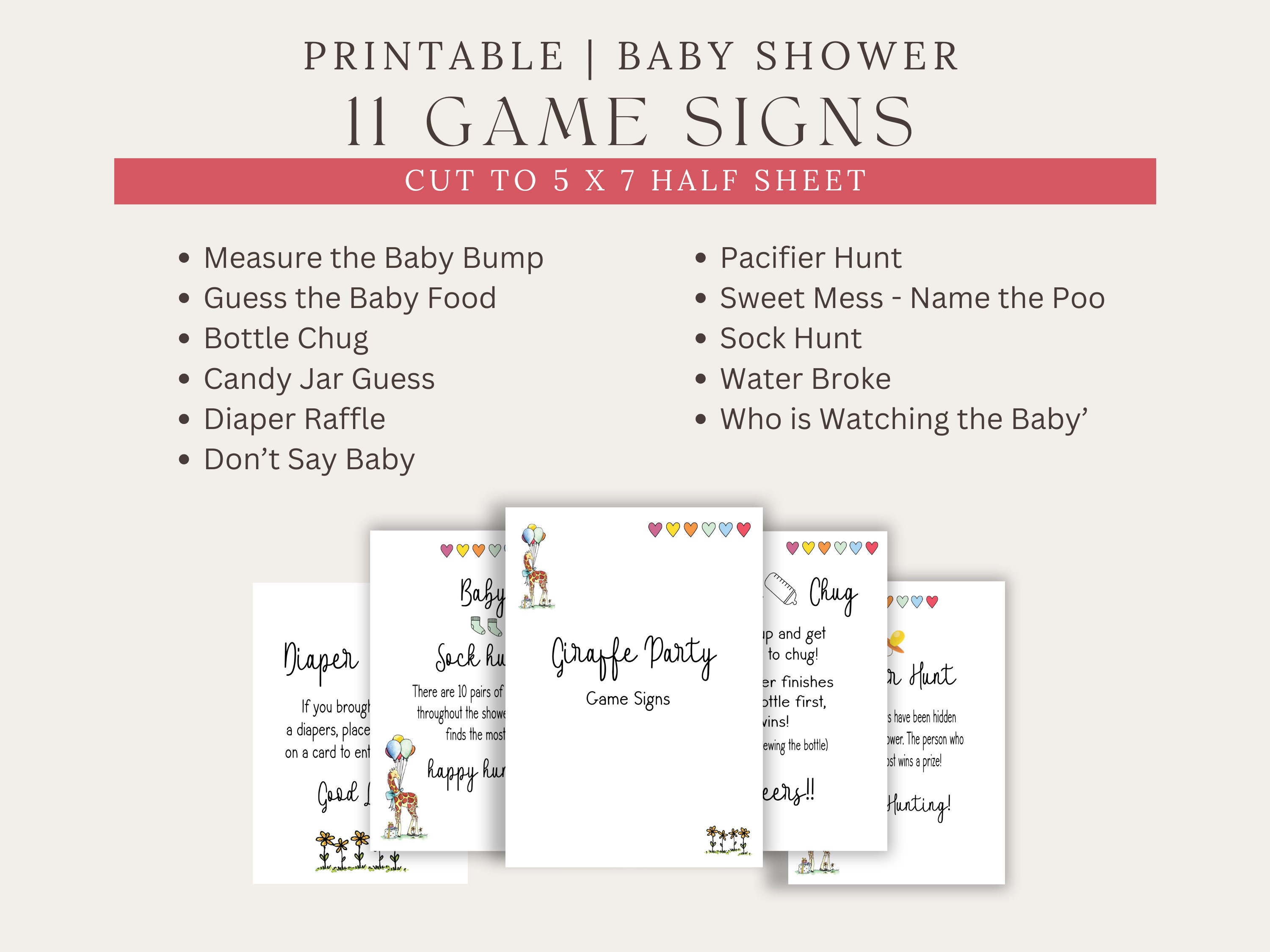 Giraffe Baby Shower Game Set Baby Game Bundle Gender Neutral Colorful ...