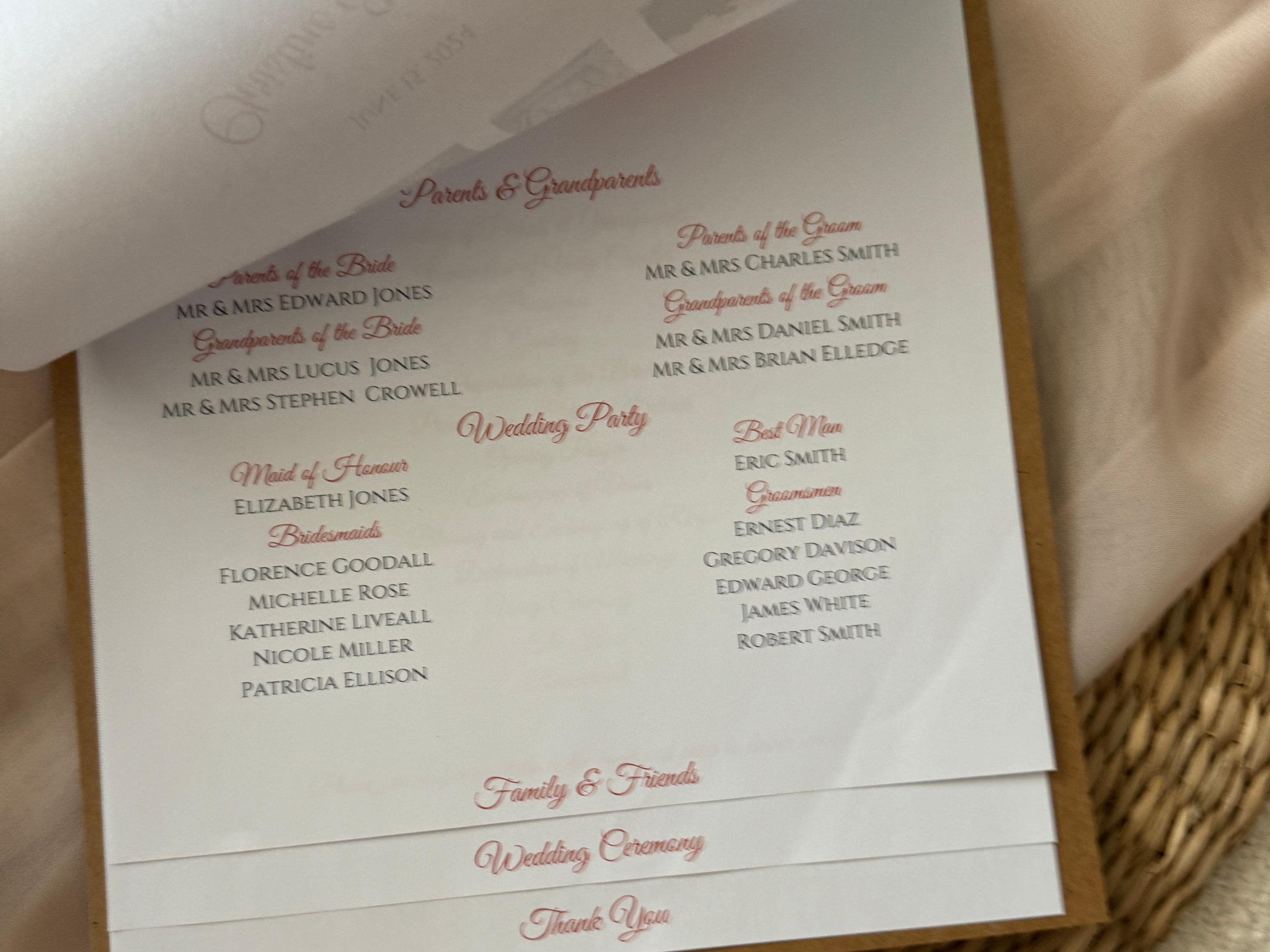 Wedding Program | Layered Pages | Ceremony Order | Bridal/wedding Party ...