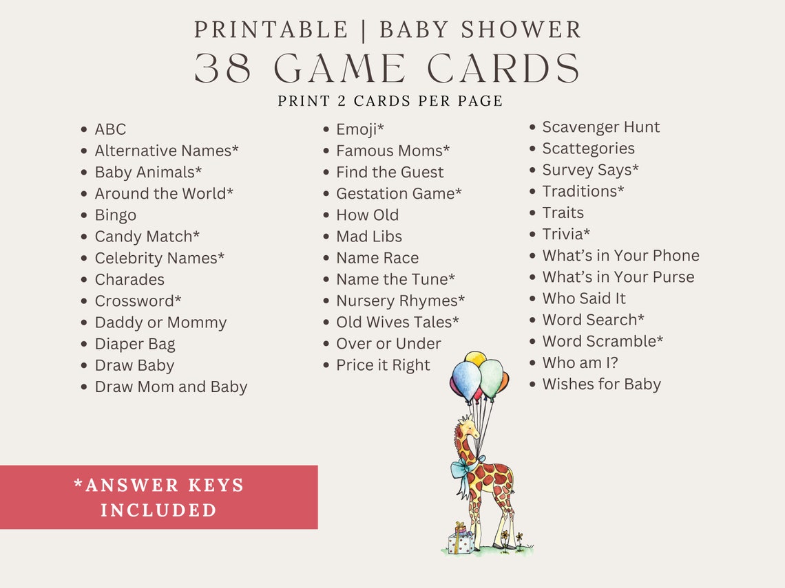 Giraffe Baby Shower Game Set Baby Game Bundle Gender Neutral Colorful ...