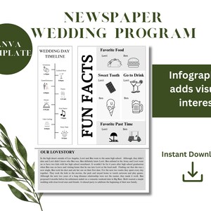 Newspaper Wedding Program Template, Editable , Wedding Newspaper ...