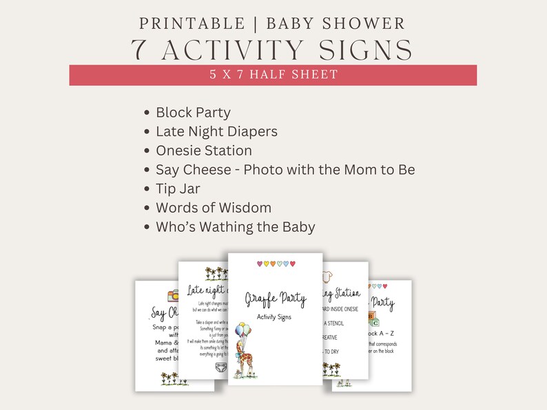 Giraffe Baby Shower Game Set Baby Game Bundle Gender Neutral Colorful ...