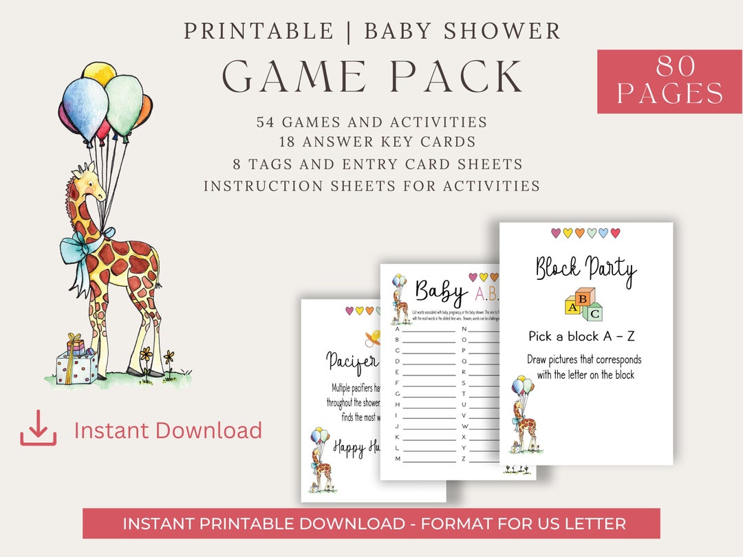 Giraffe Baby Shower Game Set Baby Game Bundle Gender Neutral Colorful ...
