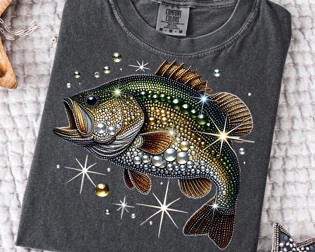 Faux Rhinestone Bass Fish PNG, Rhinestone Glitter Fishing Clipart, Faux ...