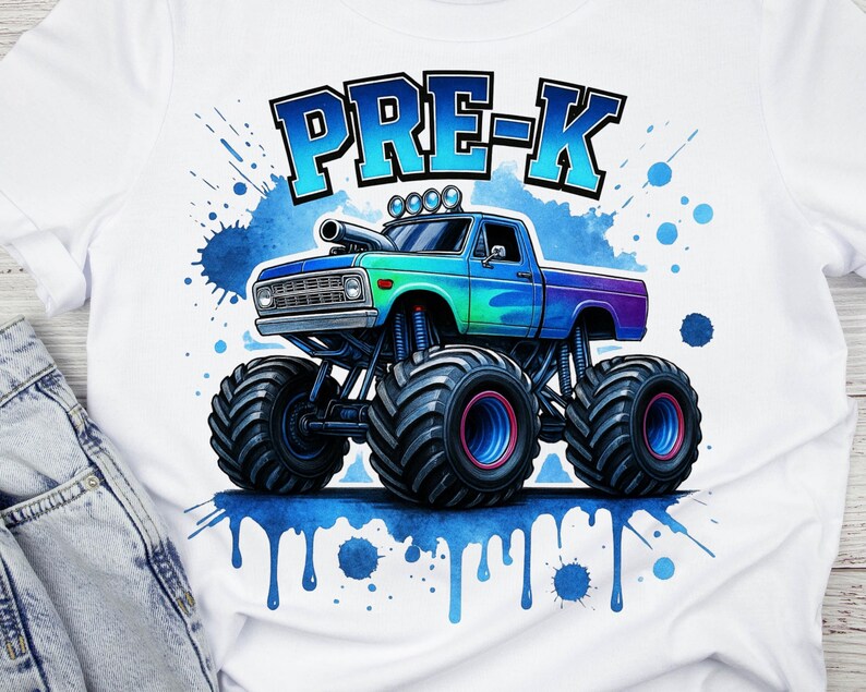 Pre K Monster Truck PNG, Neon Drip Monster Truck Tshirt Design, Back to ...