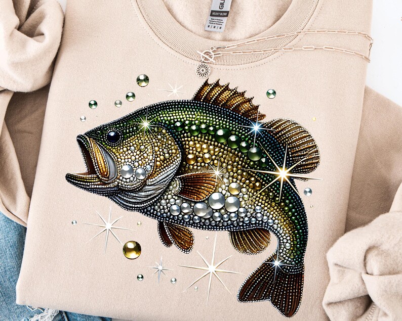 Faux Rhinestone Bass Fish PNG, Rhinestone Glitter Fishing Clipart, Faux ...