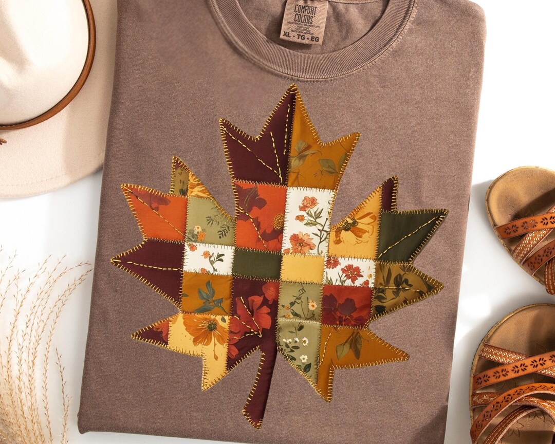 Preppy Floral Fall Patchwork Leaf PNG, Patchwork Fabric Design, Autumn Leaf Png, Fall Leave ...