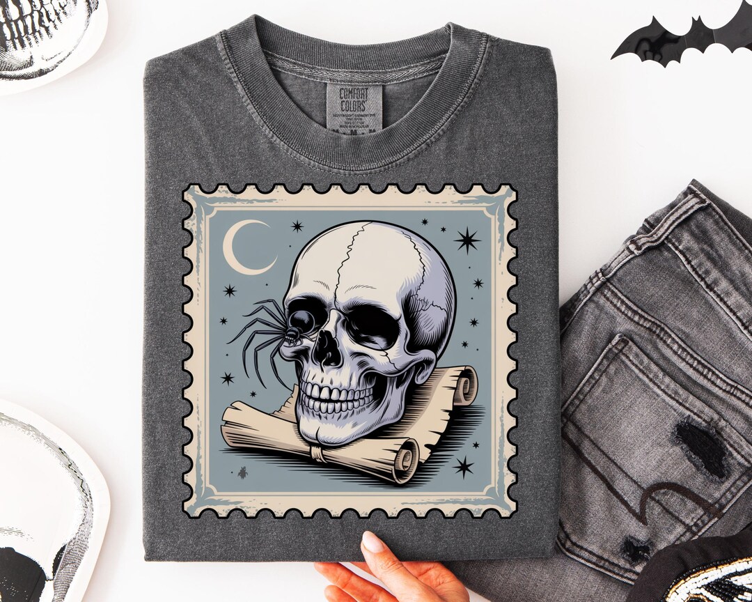 Halloween Postage Stamp PNG, Vintage Skull Halloween Clipart, Retro ...