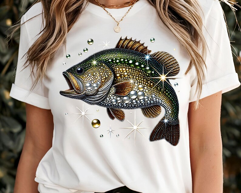 Faux Rhinestone Bass Fish PNG, Rhinestone Glitter Fishing Clipart, Faux ...