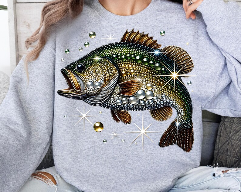 Faux Rhinestone Bass Fish PNG, Rhinestone Glitter Fishing Clipart, Faux ...