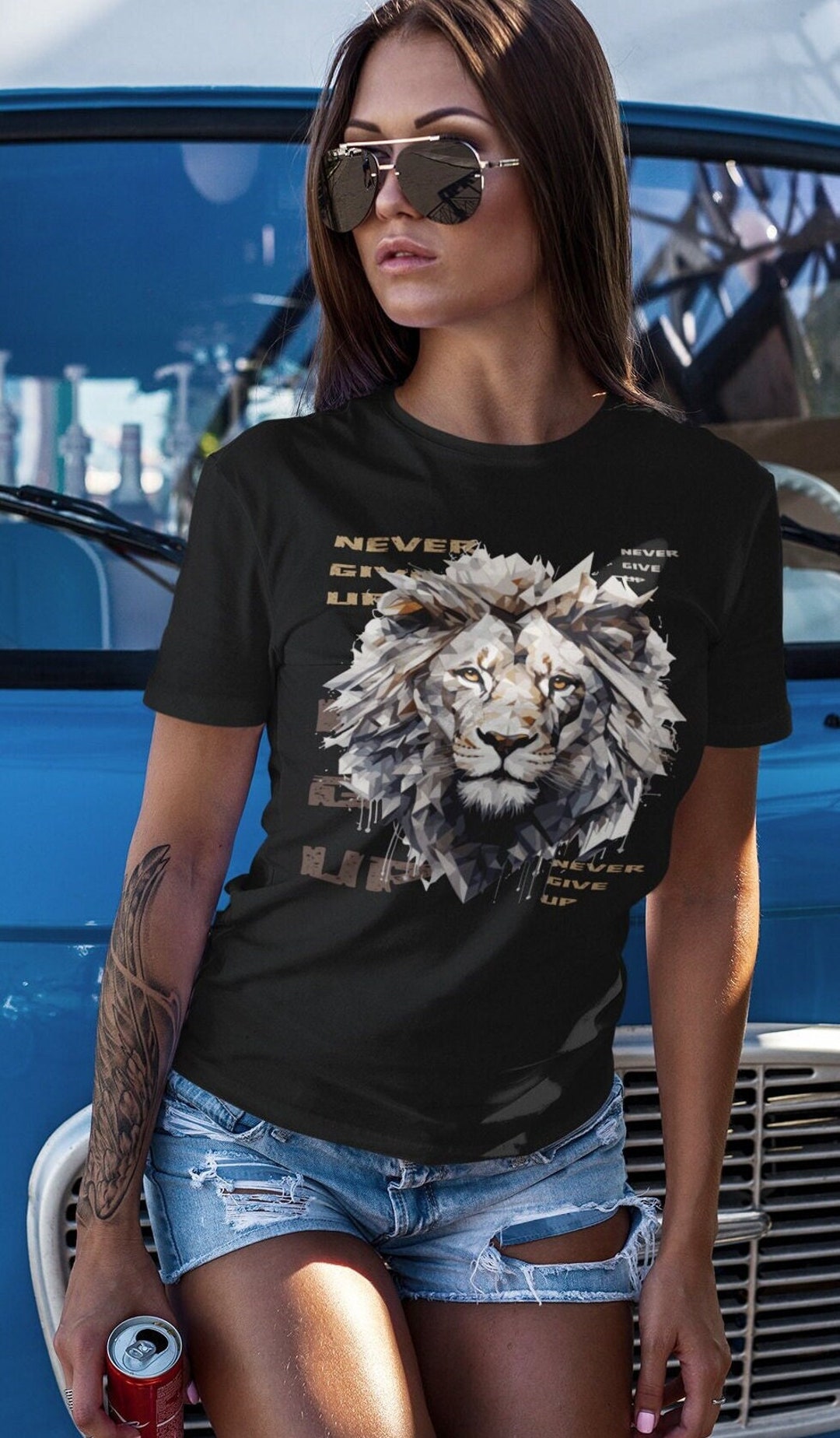 Lion Head Polygon With Saying / NEVER GIVE UP - Etsy