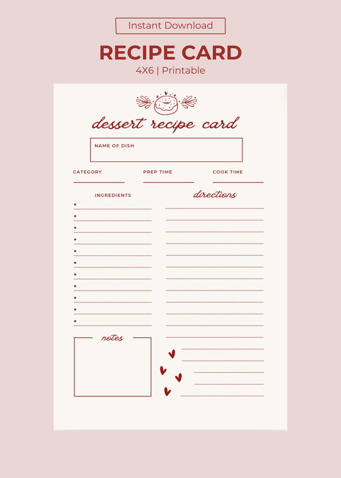 Dessert Recipe Card - Etsy