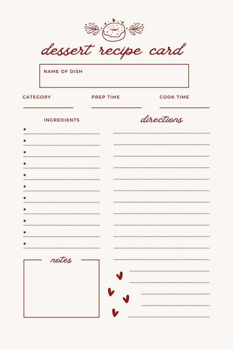 Dessert Recipe Card - Etsy