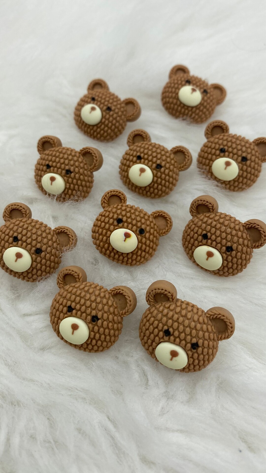 17mm Resin Textured Brown Bear Head Flatback Cabochon, DIY Craft ...
