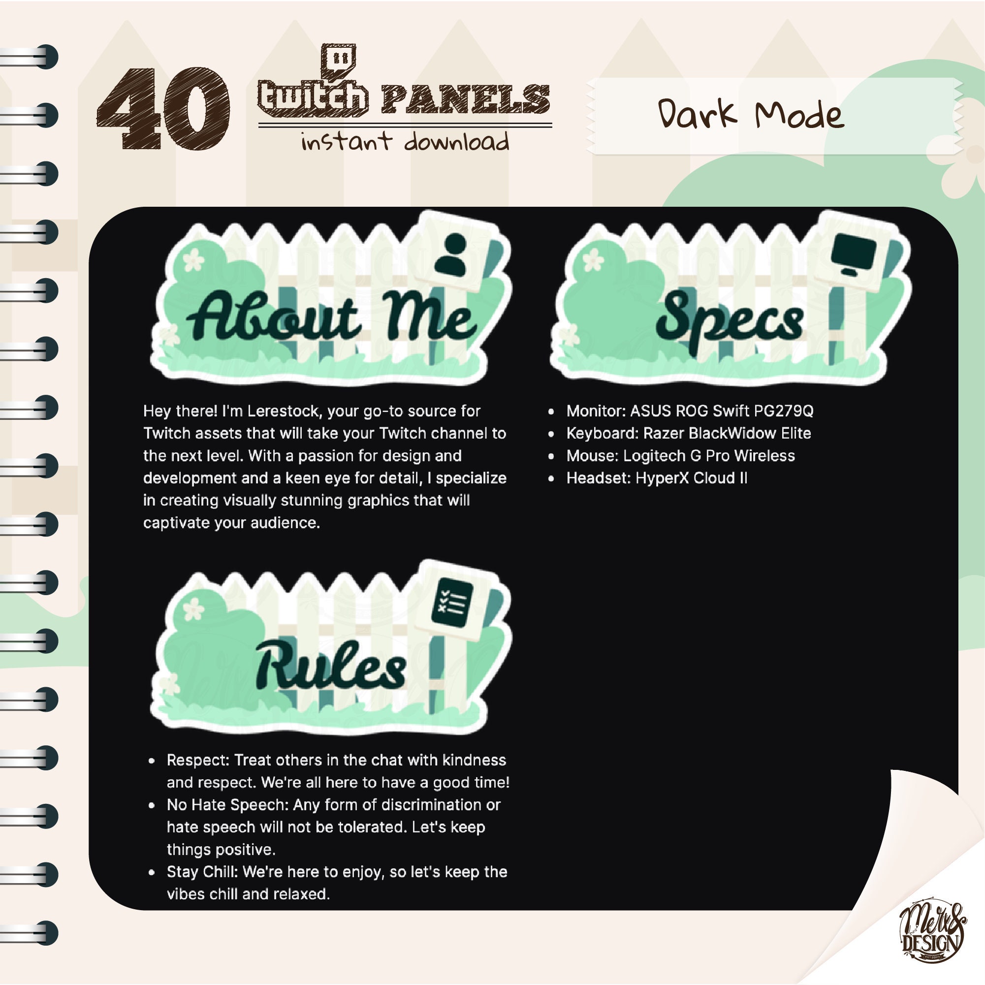 Twitch Panel Pack: 40 Cute White Fence and Bush Design Panels - Etsy