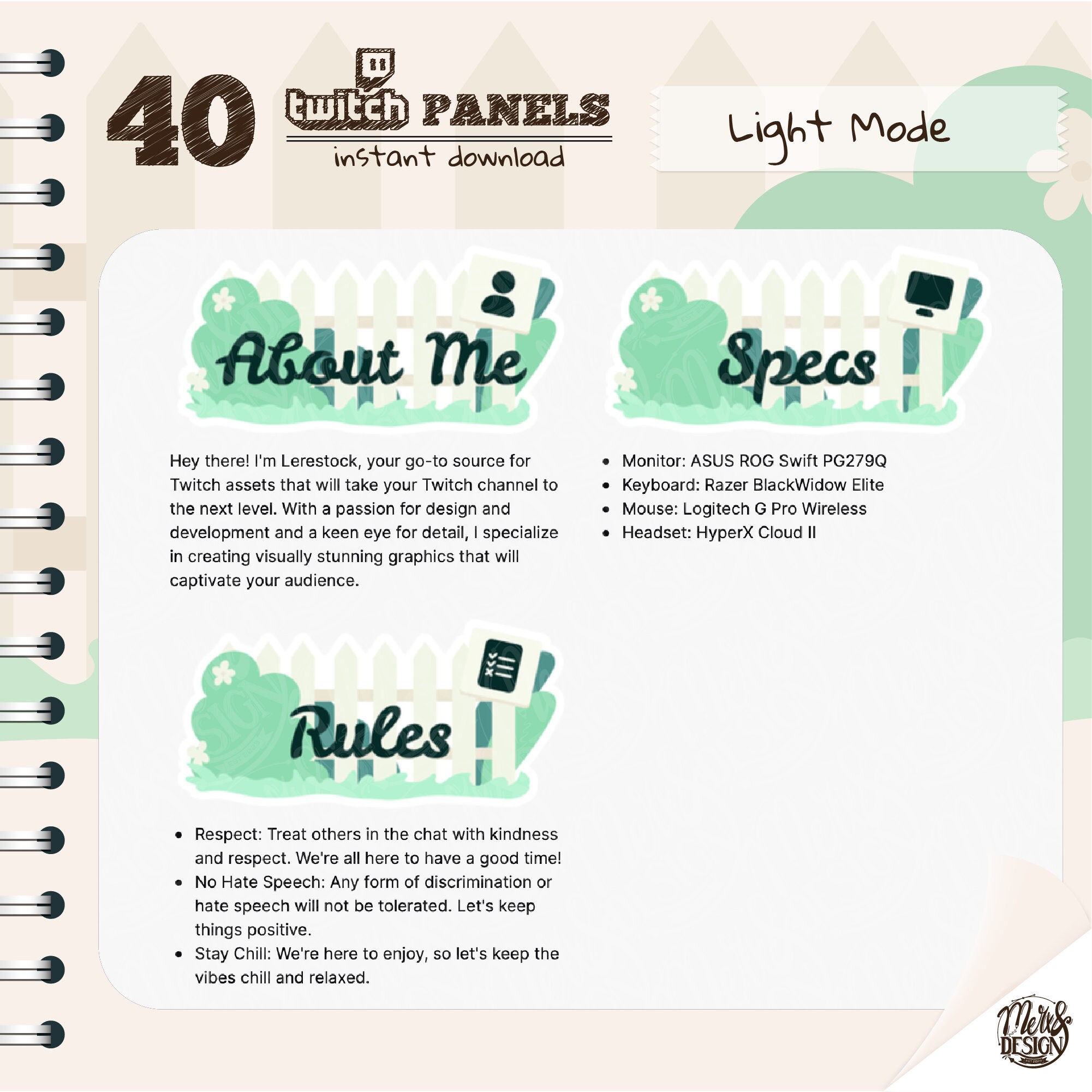 Twitch Panel Pack: 40 Cute White Fence and Bush Design Panels - Etsy