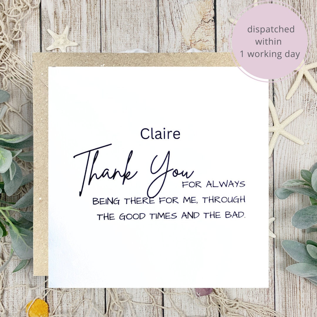 Thank You Personalised Cards for Friends Colleague Family Gratitude ...