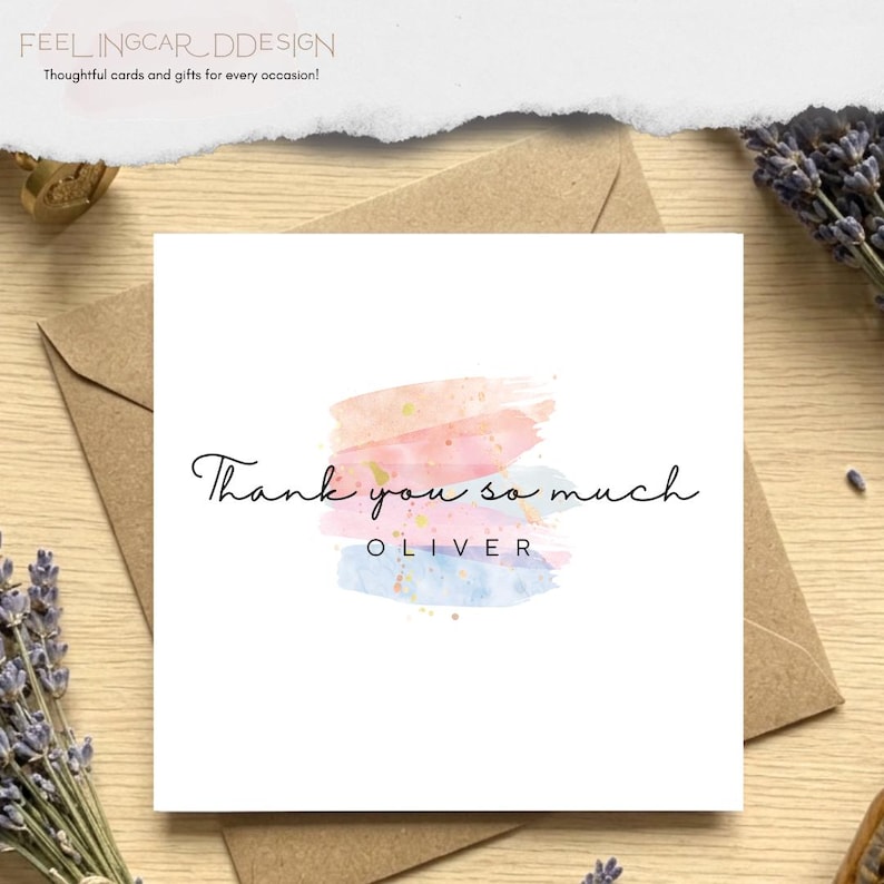 Custom Name Thank You | Minimal Watercolour Square Personalised Design ...