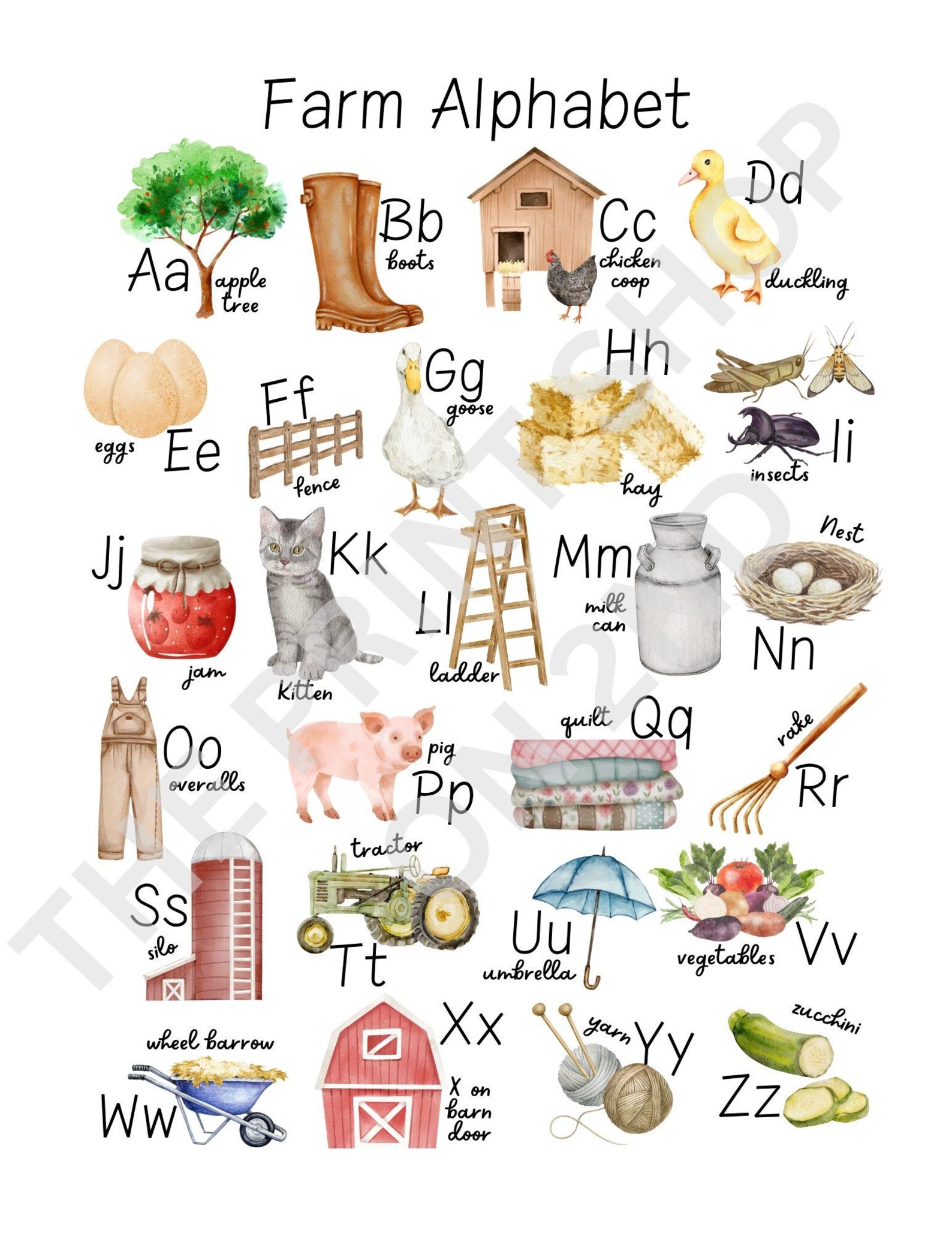 Farm Alphabet Farm Animals Alphabet Poster Alphabet Farmhouse Farm ...