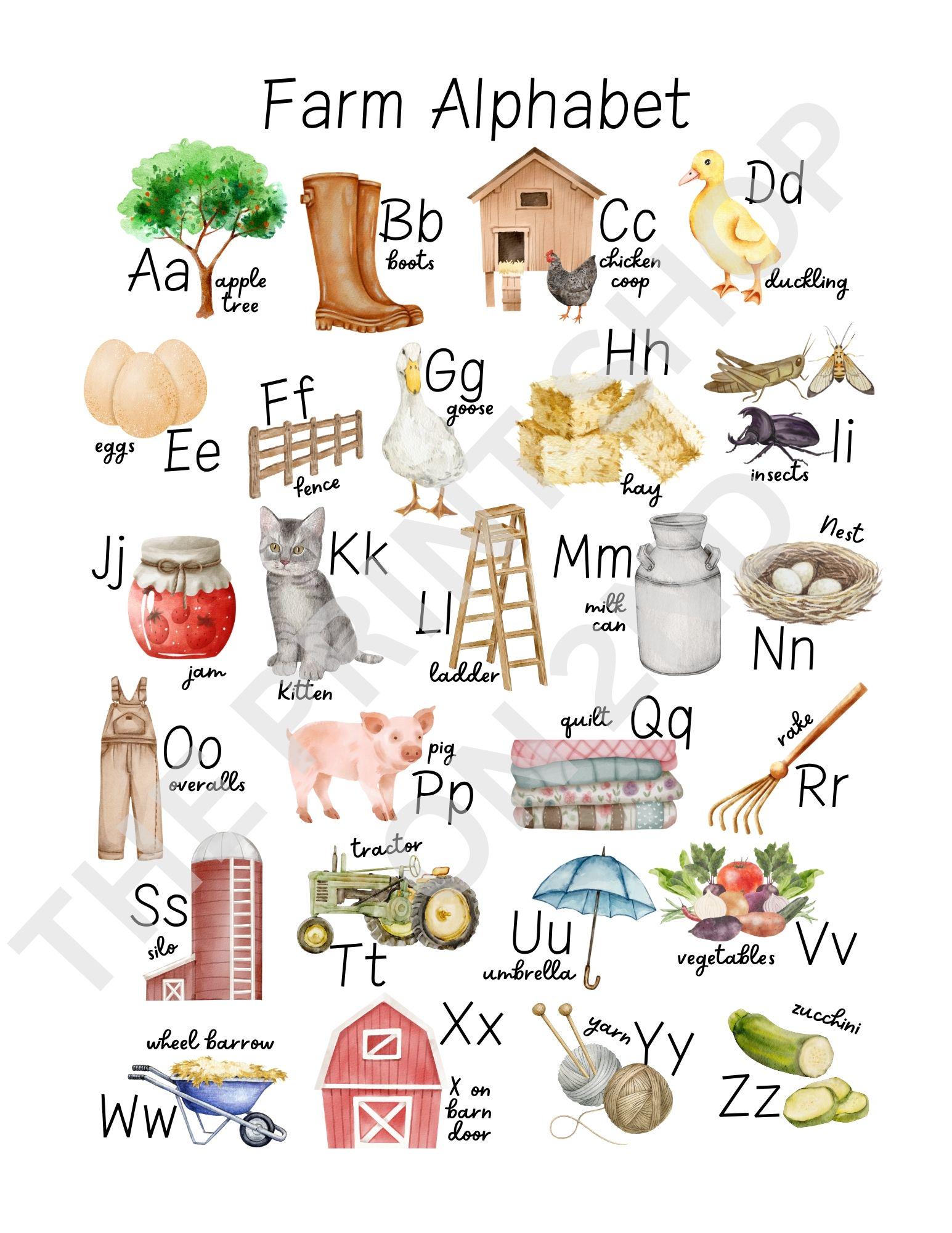 Farm Alphabet | Farm Animals | Alphabet Poster | Alphabet | Farmhouse ...