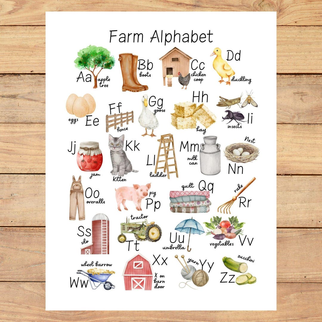 Farm Alphabet | Farm Animals | Alphabet Poster | Alphabet | Farmhouse ...